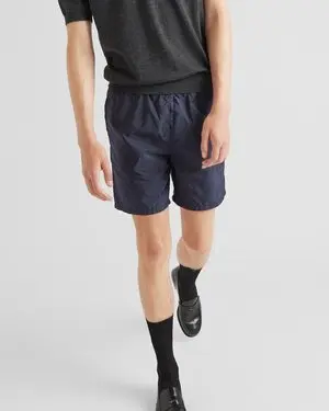 Prada Triangle Logo Plaque Elastic Swim Shorts - Blue