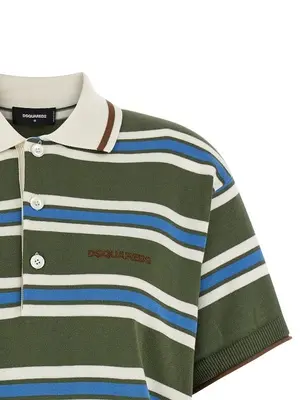 Dsquared2 Striped Knit Polo Top - Green