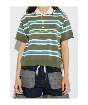 Dsquared2 Striped Knit Polo Top - Green