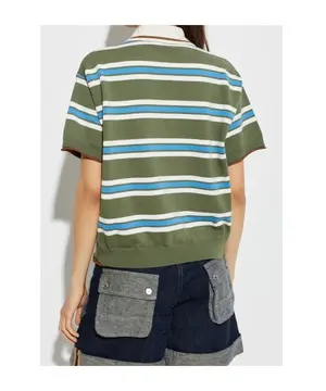 Dsquared2 Striped Knit Polo Top - Green
