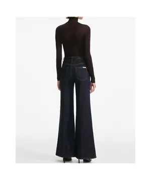 SELF-PORTRAIT Ribbed Turtleneck Fitted Top - Brown