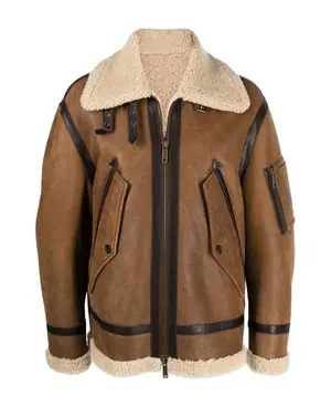 Dsquared2 Shearling-trimmed Biker Jacket - Brown
