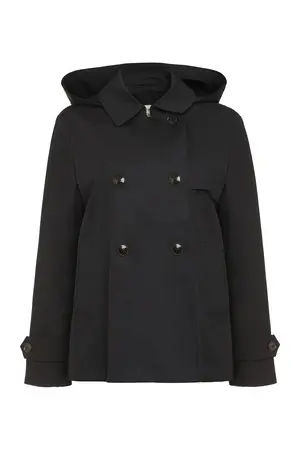 Herno Double Breasted Hooded Jacket - Black