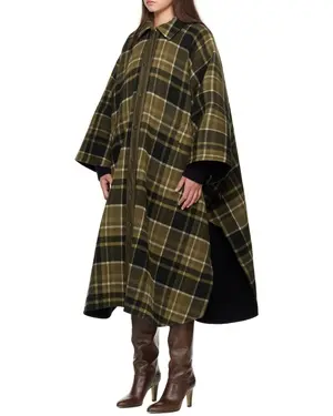 Chloé Checked Wool And Leather Long Coat