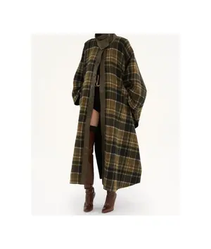Chloé Checked Wool And Leather Long Coat