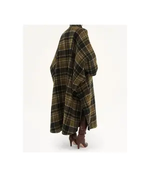 Chloé Checked Wool And Leather Long Coat