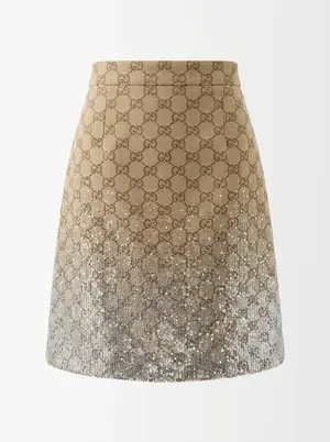 Gucci Monogrammed Mini Skirt With Crystal Embellishment