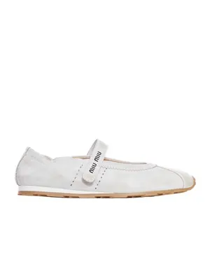 Miu Miu Round-toe Strap Ballet Flats - White