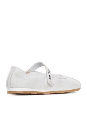 Miu Miu Round-toe Strap Ballet Flats - White