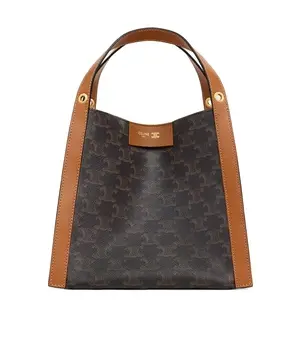 Celine Small Cube Bag In Triomphe Canvas And Natural Calfskin - Honey