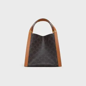 Celine Small Cube Bag In Triomphe Canvas And Natural Calfskin