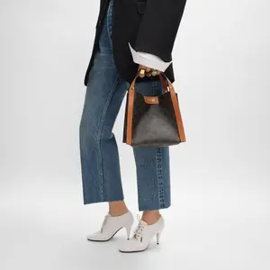Celine Small Cube Bag In Triomphe Canvas And Natural Calfskin