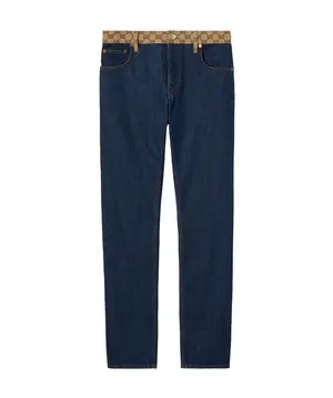 Gucci Tapered Denim Pants With Monogram Belt - Dark Blue