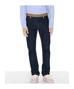 Gucci Tapered Denim Pants With Monogram Belt