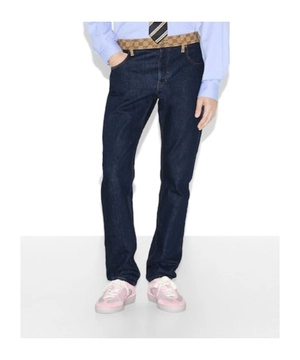 Gucci Tapered Denim Pants With Monogram Belt