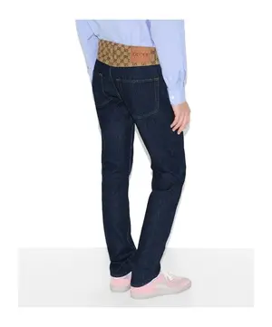 Gucci Tapered Denim Pants With Monogram Belt