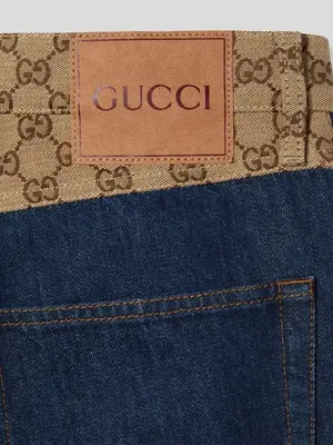Gucci Tapered Denim Pants With Monogram Belt - Dark Blue
