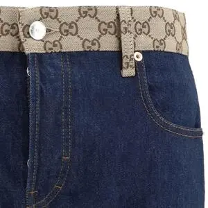 Gucci Tapered Denim Pants With Monogram Belt - Dark Blue