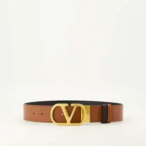 Valentino Garavani Vlogo Reversible Leather Belt - Black