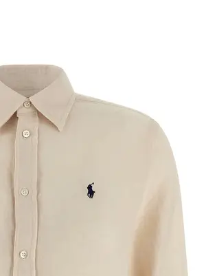 Polo Ralph Lauren Embroidered Long Sleeve Button-up Shirt - Nude