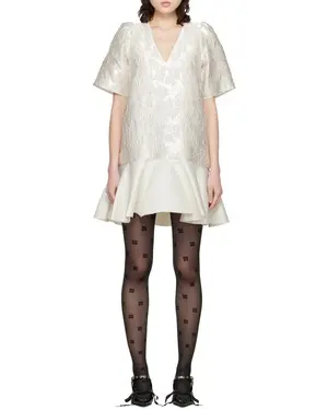 GANNI Satin Cloque Mini Dress - Egret