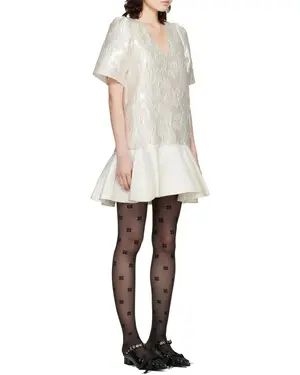 GANNI Satin Cloque Mini Dress - Egret