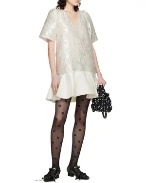 GANNI Satin Cloque Mini Dress - Egret