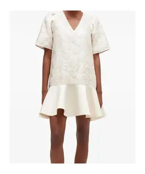 GANNI Satin Cloque Mini Dress - Egret