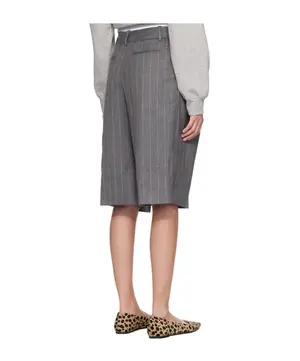 GANNI Wool Blend Striped Pleated Shorts - Gray