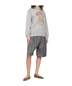 GANNI Wool Blend Striped Pleated Shorts - Gray