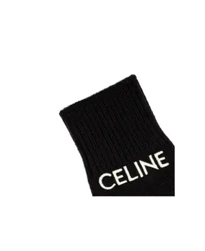 Celine Ribbed Wool Gloves With Embroidery
