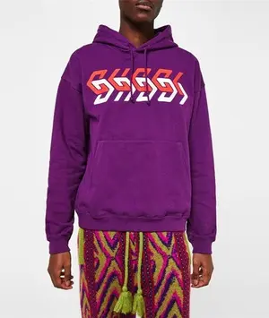 Gucci Logo Printed Drawstring Hoodie - Purple