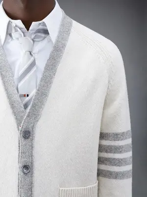 Thom Browne V-neck Four-bar Cardigan