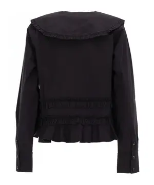 GANNI Long-sleeved Ruffled Shirt - Black