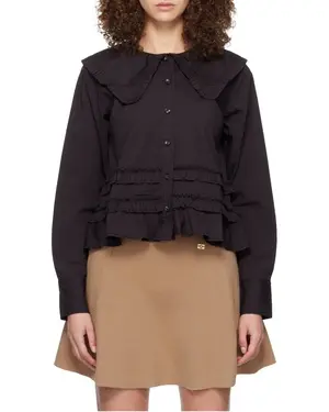 GANNI Long-sleeved Ruffled Shirt - Black