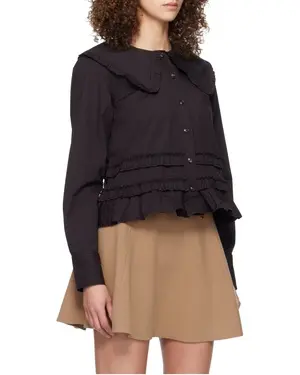 GANNI Long-sleeved Ruffled Shirt - Black