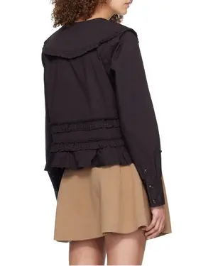 GANNI Long-sleeved Ruffled Shirt - Black