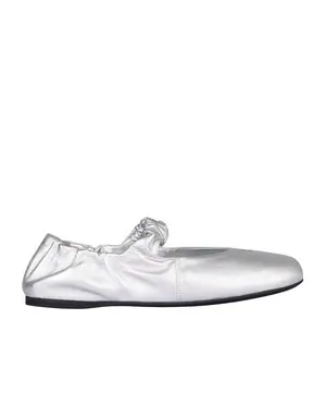 Miu Miu Round Toe Ballet Flats With Logo Detail - Silver