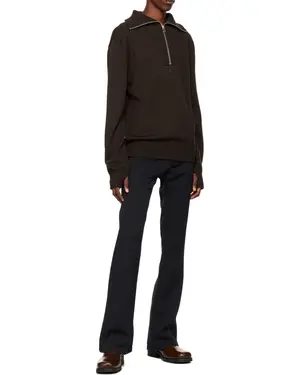 COURREGES Wool Sweater With Zippered Collar And Embroidered Logo - Black