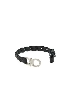 FERRAGAMO Braided Leather Gancini Bracelet