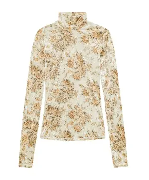 GANNI Floral Print High Neck Long Sleeve Top - No