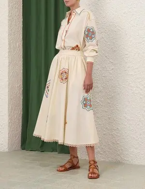 Zimmermann Ottie Flared Midi Skirt