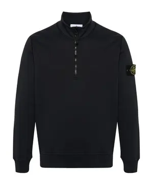 Stone Island Logo Patch Quarter-zip Sweatshirt - Blue