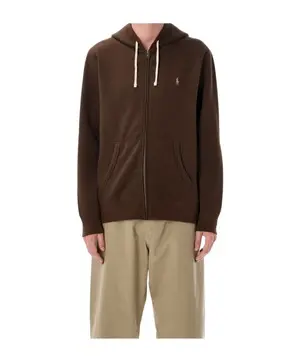 Polo Ralph Lauren Logo Embroidered Zipped Hoodie - Black