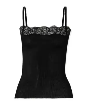 Saint Laurent Saint Laurent Ribbed Lace Trim Tank Top Black