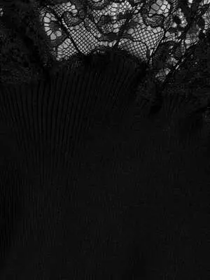 Saint Laurent Ribbed Lace Trim Tank Top - Black