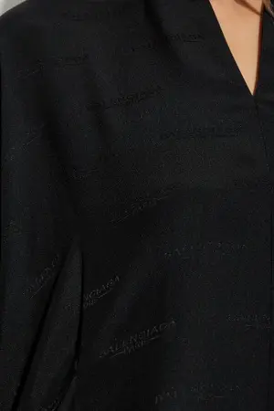 Balenciaga V-neck Midi Dress With Asymmetrical Hem