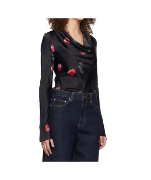 GANNI Floral Print Satin Top