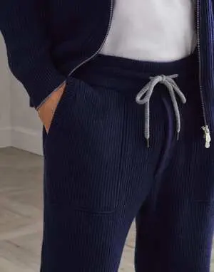 Brunello Cucinelli Ribbed Knit Drawstring Joggers - Navy Blue