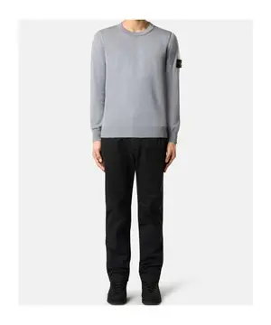 Stone Island Compass Motif Straight Leg Trousers - Black